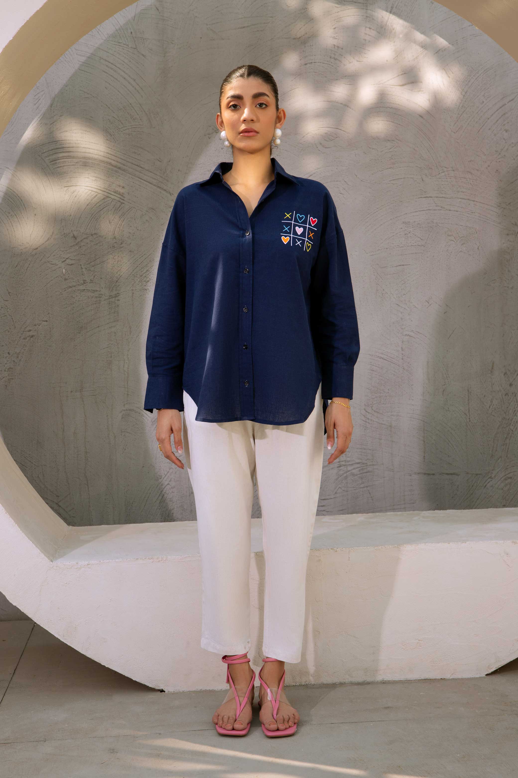 CROSS HEART Linen Woven Shirt (Navy Blue) – Comodo